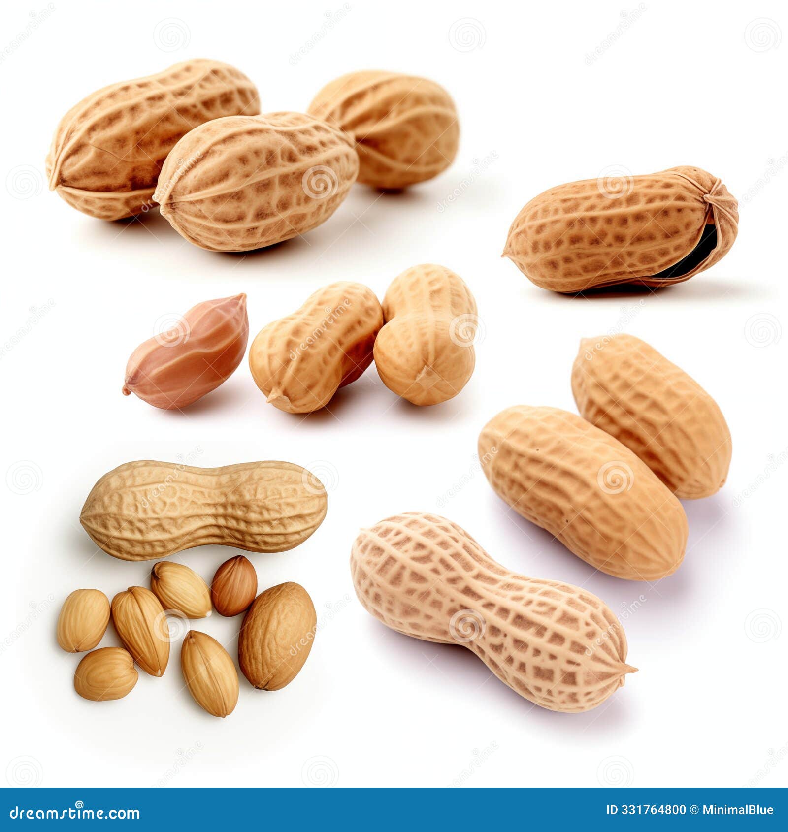 Assorted Peanuts in Different Shapes and Sizes on White Background ...