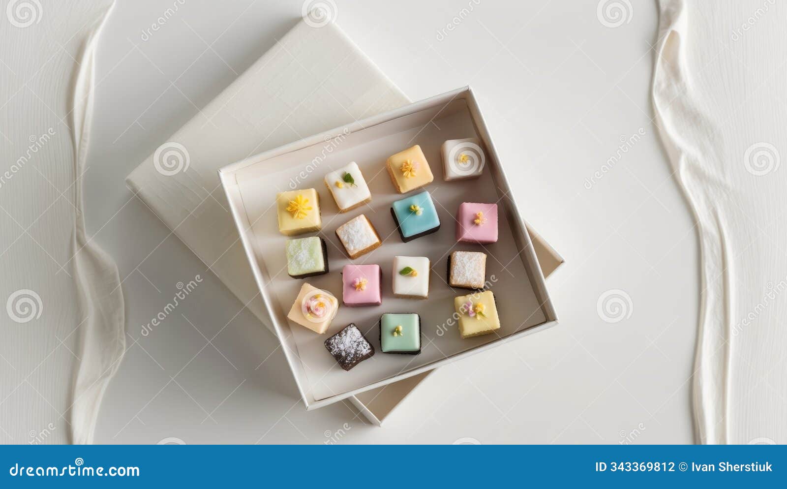 Assorted Petit Fours Collection in Box Top View. Stock Photo - Image of ...