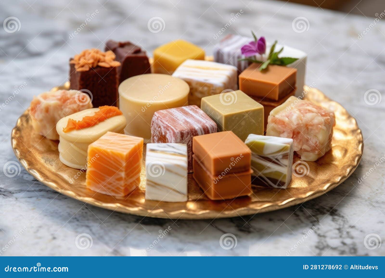 Assorted Petit Fours on a Stylish Marble Tray Stock Illustration ...