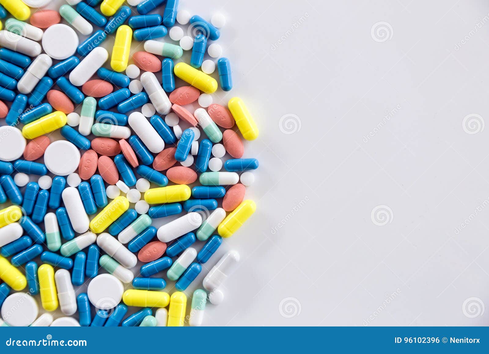 Assorted Pharmaceutical Medicine Pills and Capsules on the Table. Stock ...