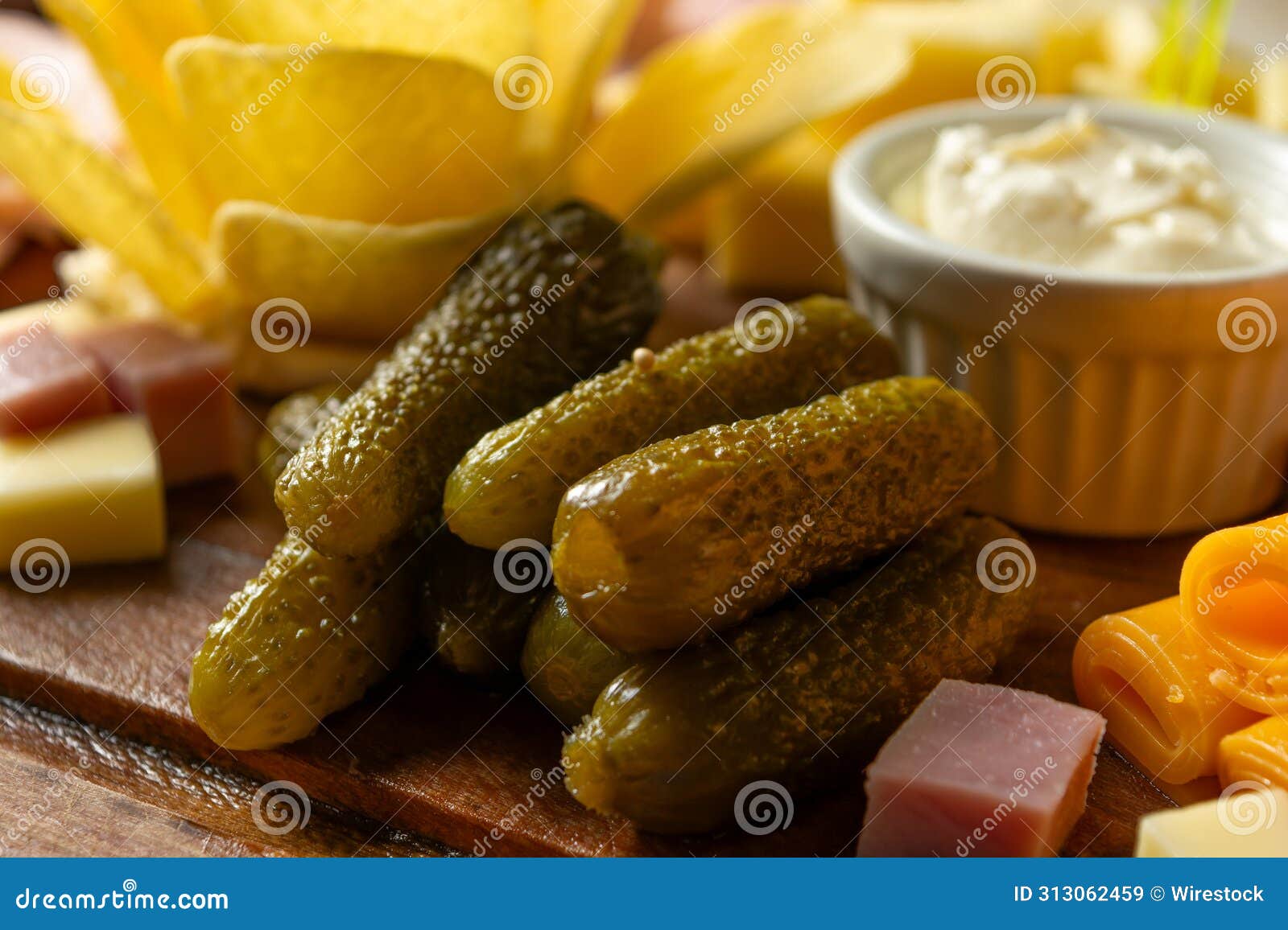Assorted Pickles, Cheese, and Crackers on Display Stock Image - Image ...