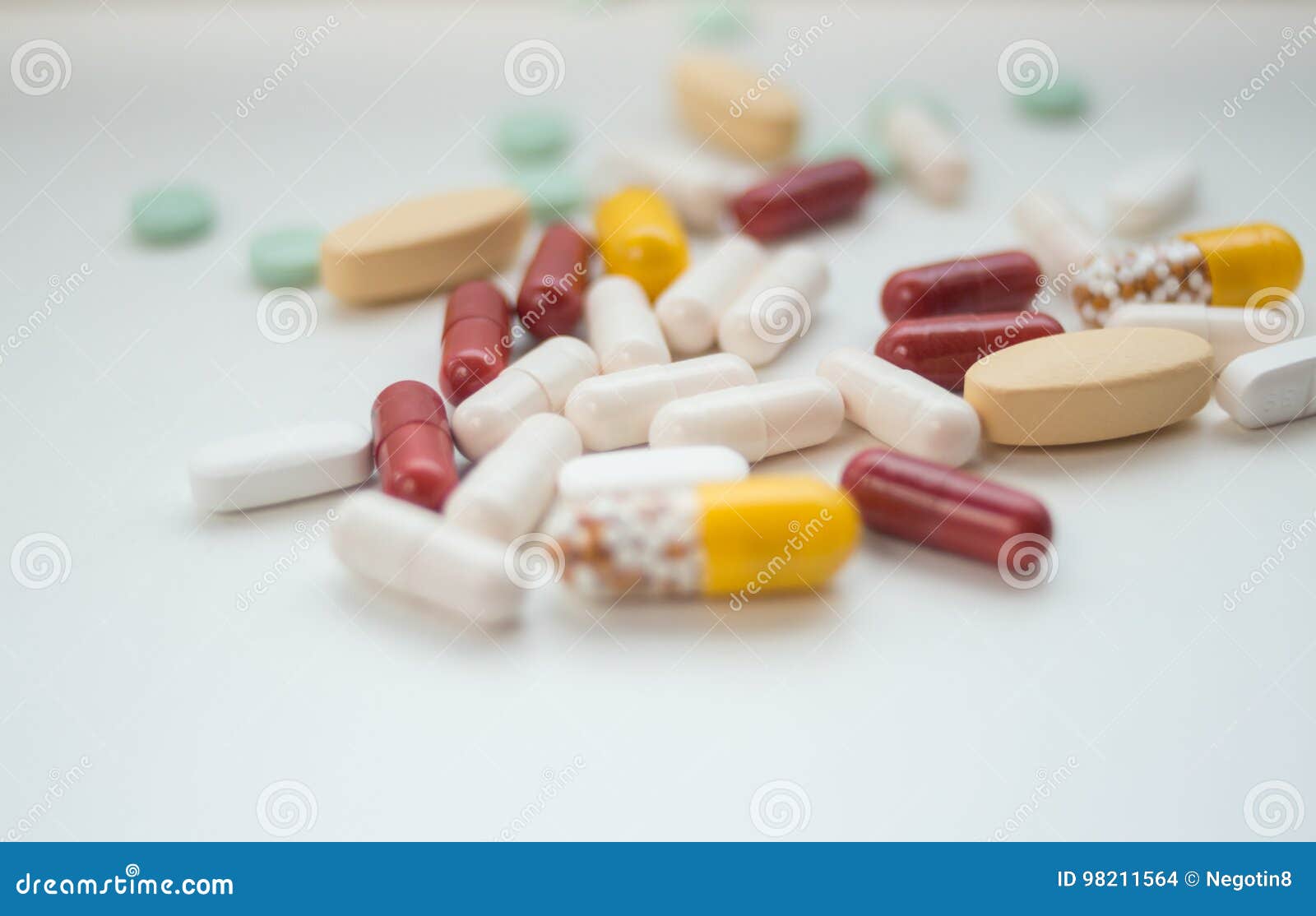 Assorted pills colorful stock photo. Image of dose, healthy - 98211564