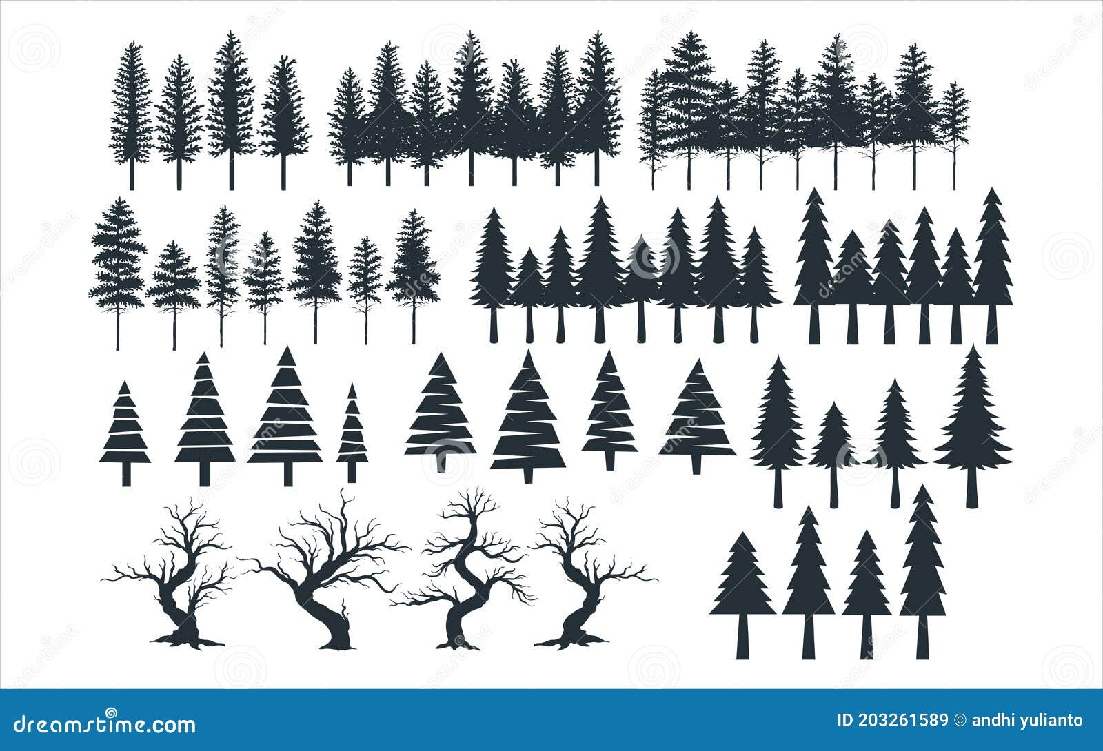 Assorted Pine Tree Vector Graphic Design Template Set for Sticker ...