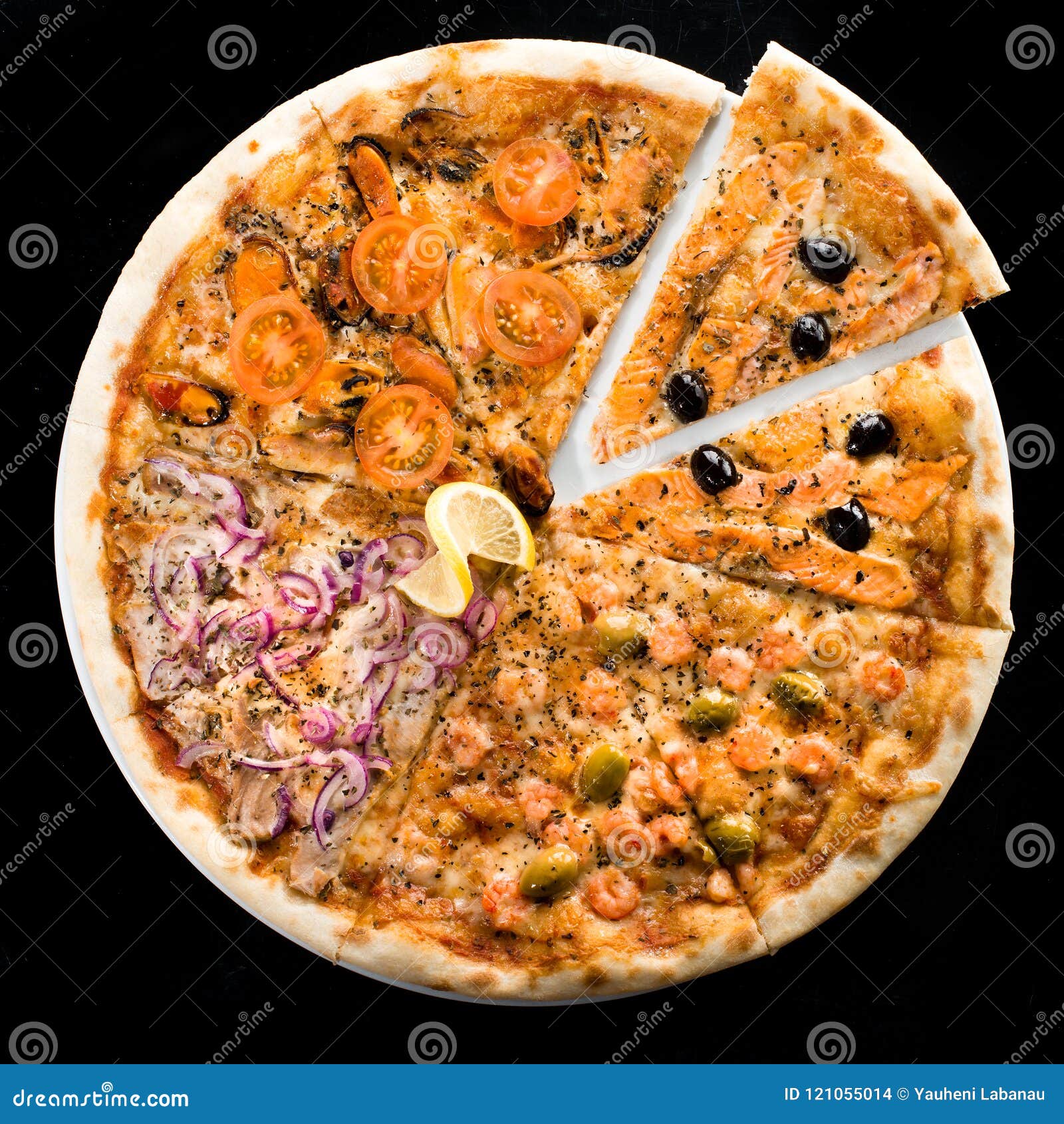 Assorted Pizza with Different Fillings on Light Background. Top Stock ...