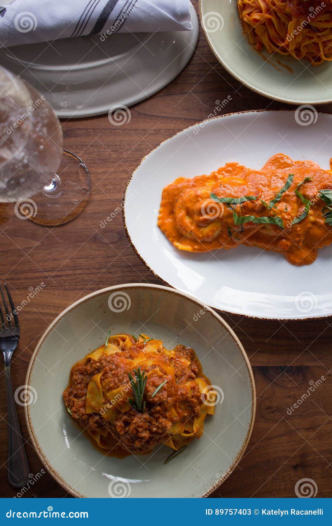Assorted Plates of Pasta on a Table Stock Image - Image of hearty ...