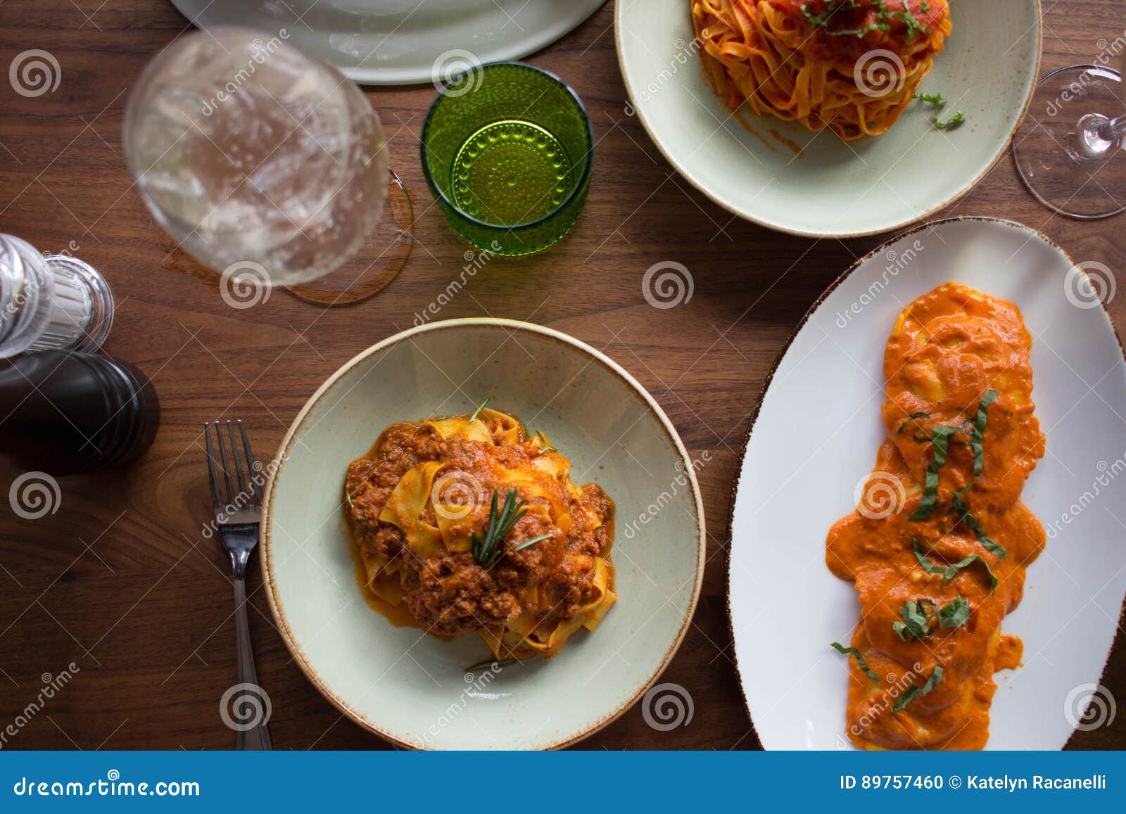 Assorted Plates of Pasta on a Table Stock Photo - Image of italian ...