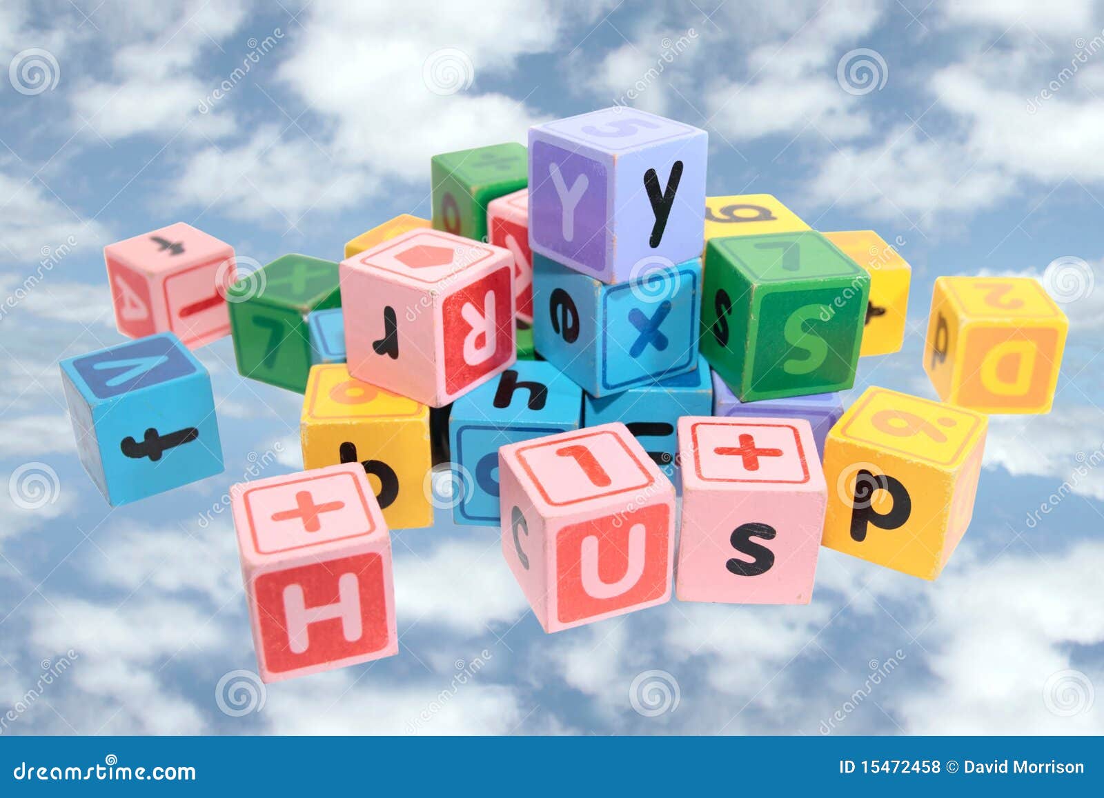 Assorted Play Blocks on Clouds Stock Photo - Image of building, blue ...