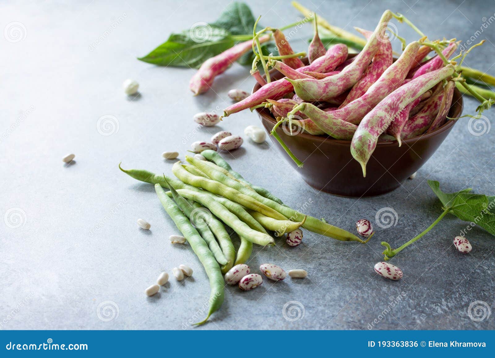 Assorted Pod of Beans and Beans. Red and Green Beans on a Gray Slate or ...