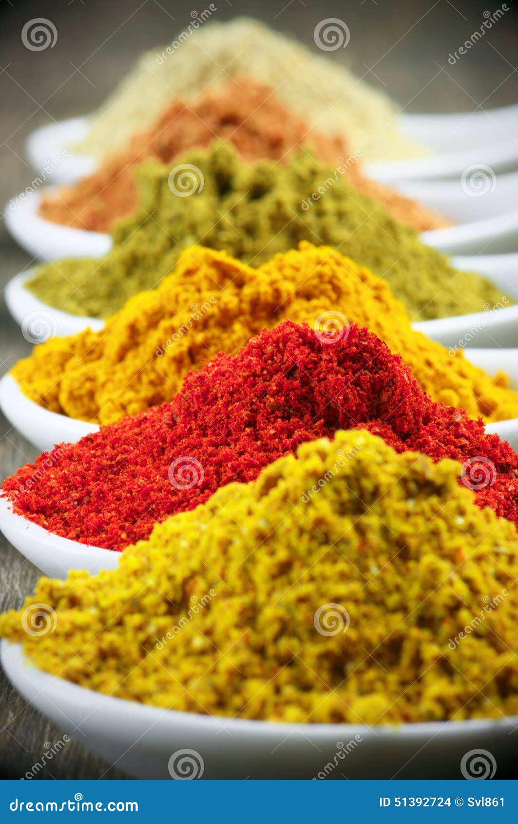 Assorted powder spices stock photo. Image of macro, close - 51392724