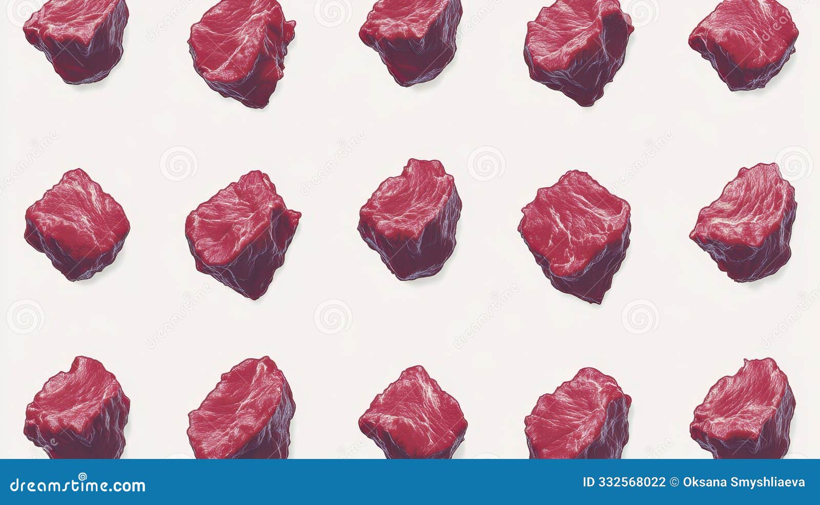 Assorted Raw Beef Cubes Pattern on White Background Stock Photo - Image ...