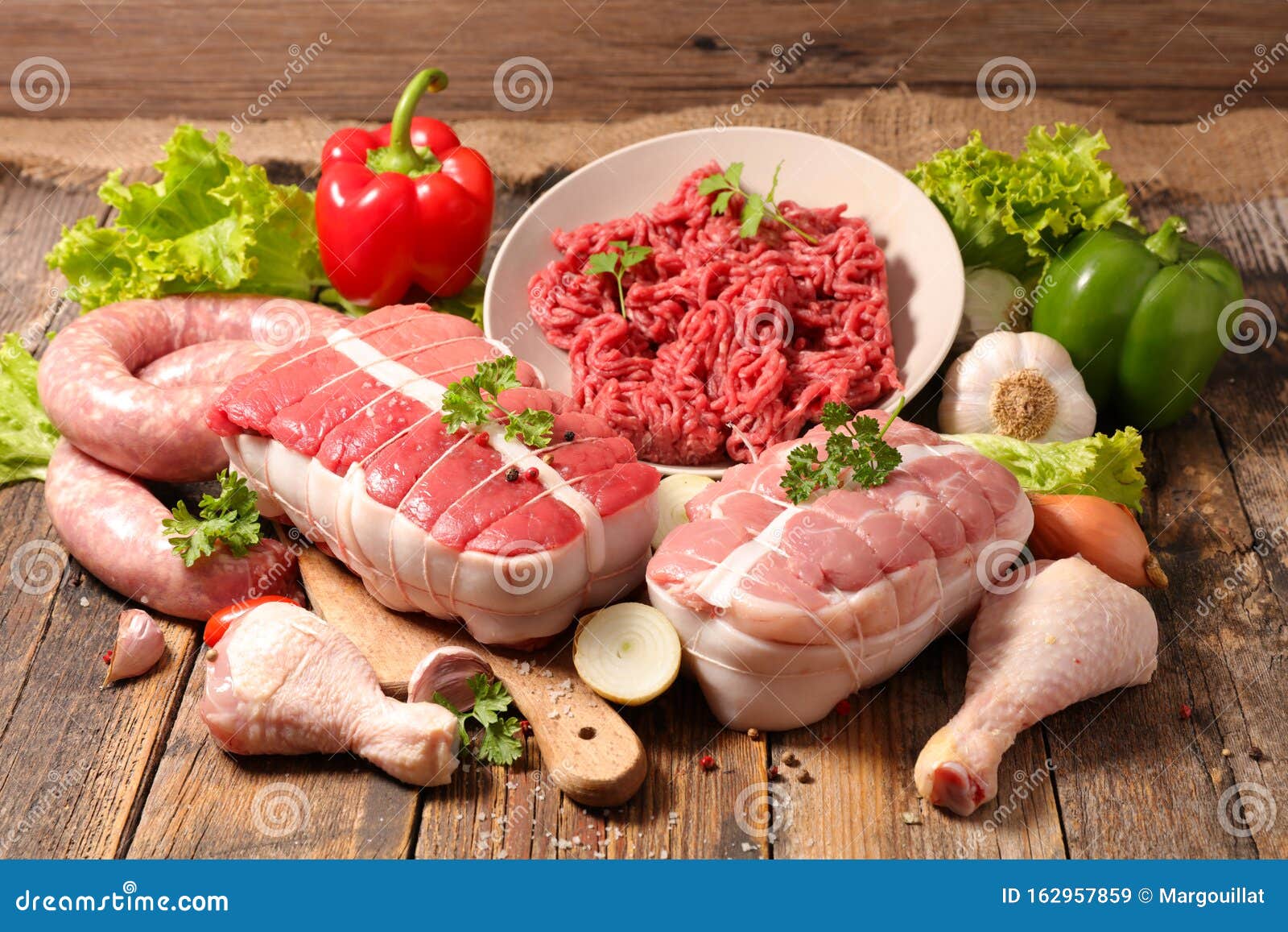 Assorted of raw meat stock image. Image of composition - 162957859