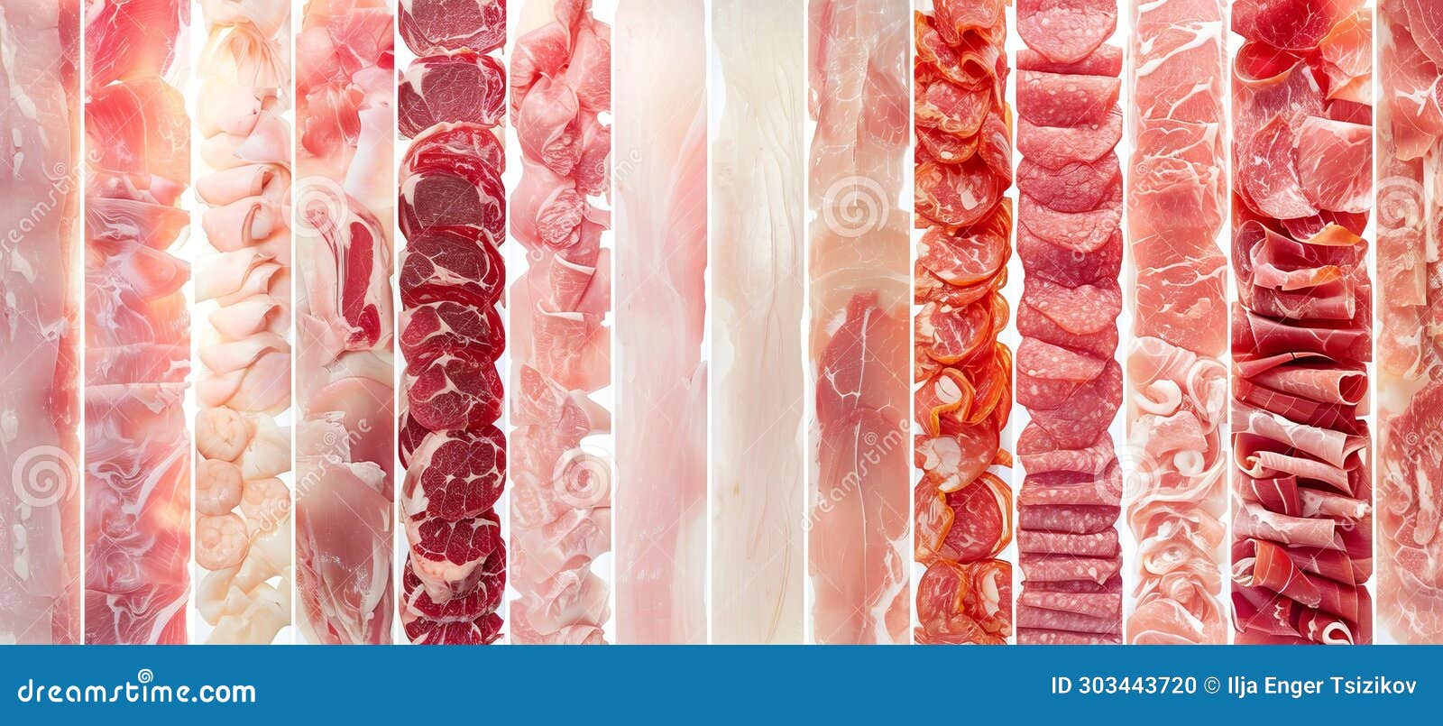 Assorted Raw Meat Products Divided by White Vertical Lines in Collage ...