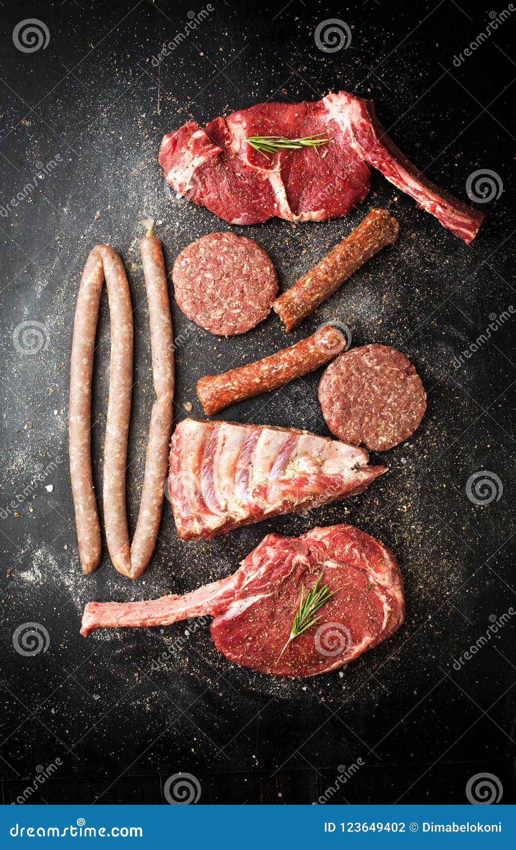 Assorted Raw Meat with Spices Stock Photo - Image of steak, beef: 123649402
