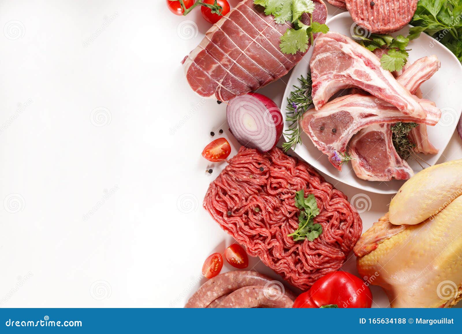 Assorted of raw meats stock photo. Image of meat, food - 165634188