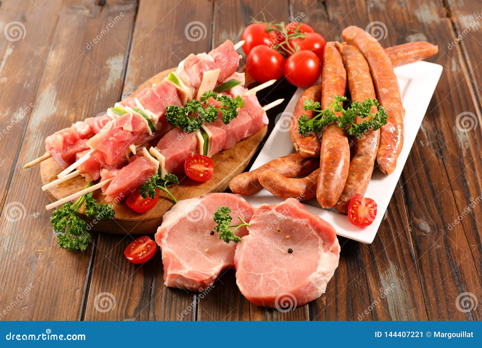 Assorted raw meats stock image. Image of butchery, sausage - 144407221