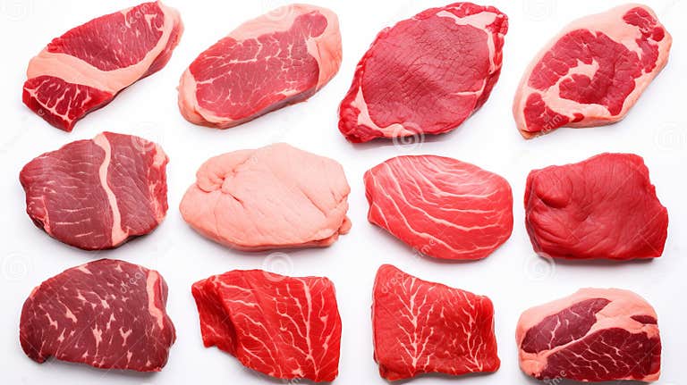 Assorted Raw Steaks Collection in Various Cuts and Types, Top View ...
