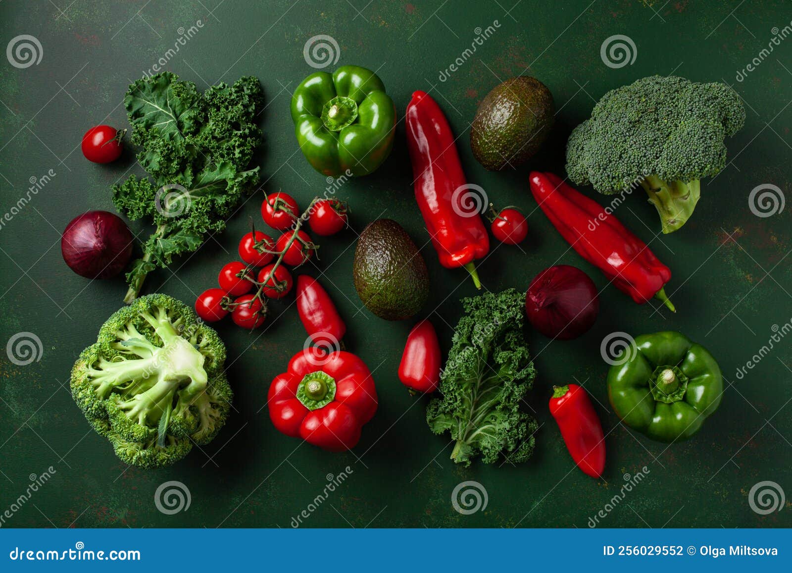 Assorted Red and Green Vegetables Tomatoes, Bell Peppers, Kale Avocado ...