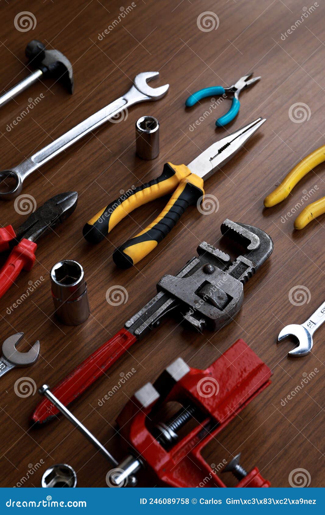Assorted Red Tool Set, Screwdriver, Pliers, Saw Stock Photo - Image of ...