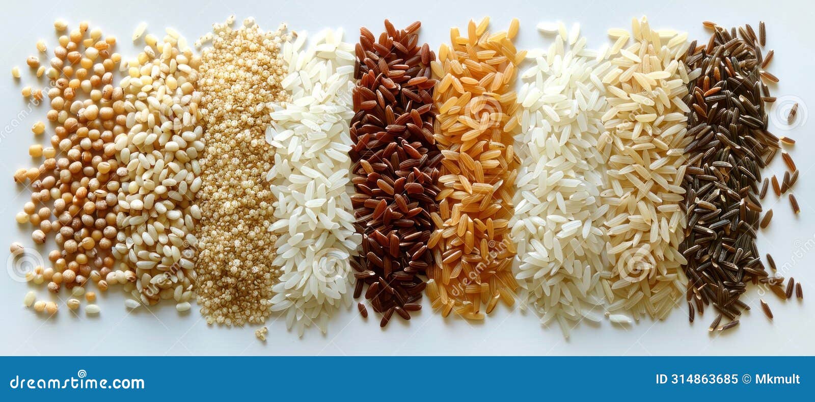 Assorted Rice Varieties on White Surface Stock Image - Image of ...