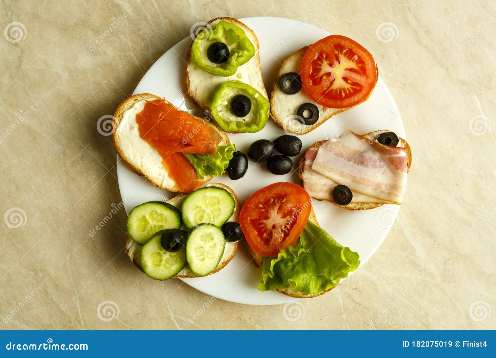 Assorted Sandwiches Set with Fish Bacon and Vegetables on a Light Table ...