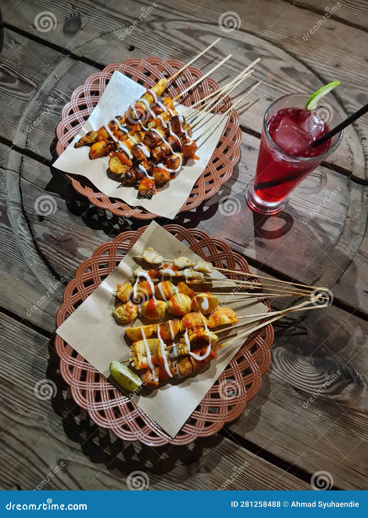 Assorted Satay and Red Syrup Stock Photo - Image of icing, dish: 281258488