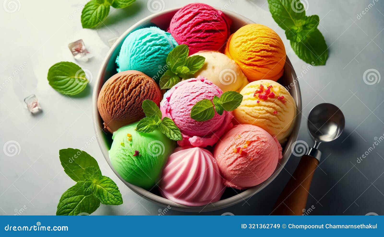 Assorted Scoops of Ice Cream in Different Flavors Stock Illustration ...