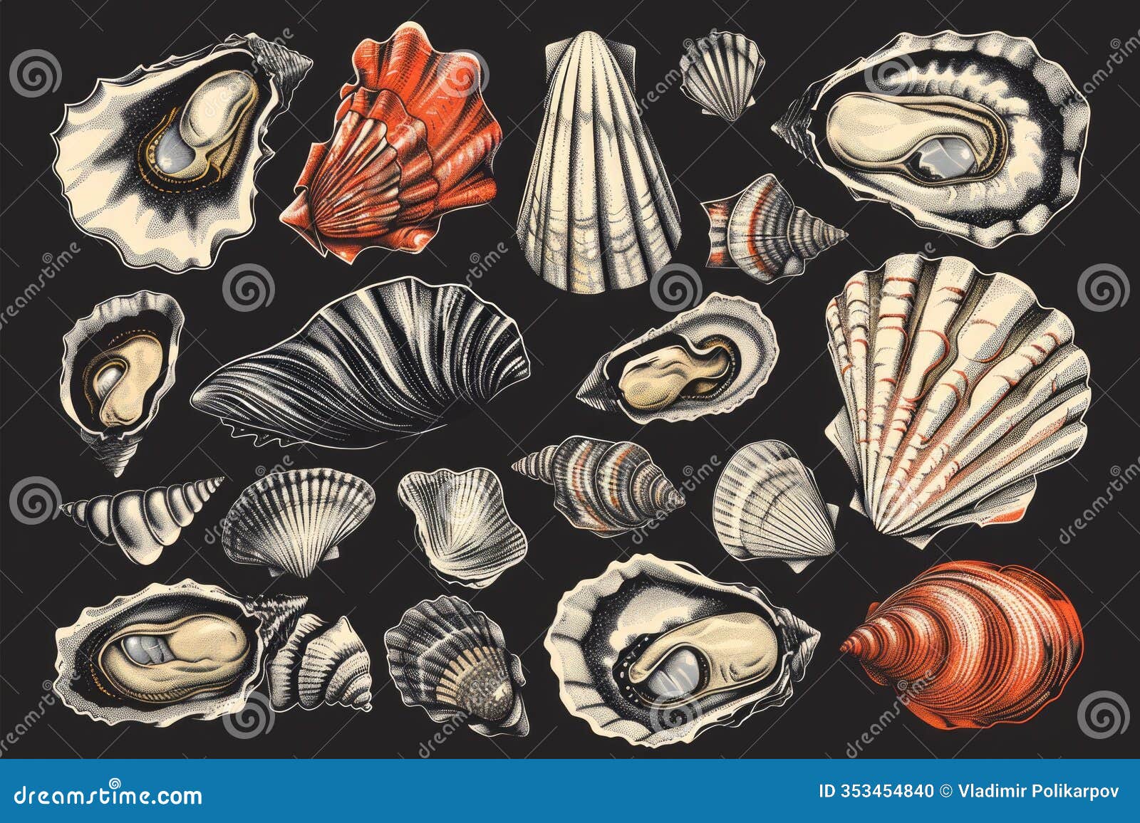 Assorted Shells on a Dark Surface, Ideal for Beach-themed Designs Stock ...