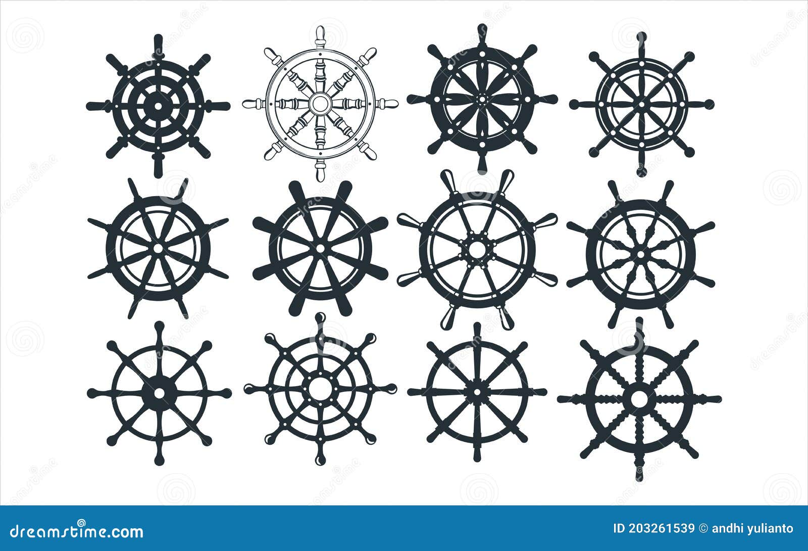 Assorted Ship Steering Wheel Vector Graphic Design Template Set for ...