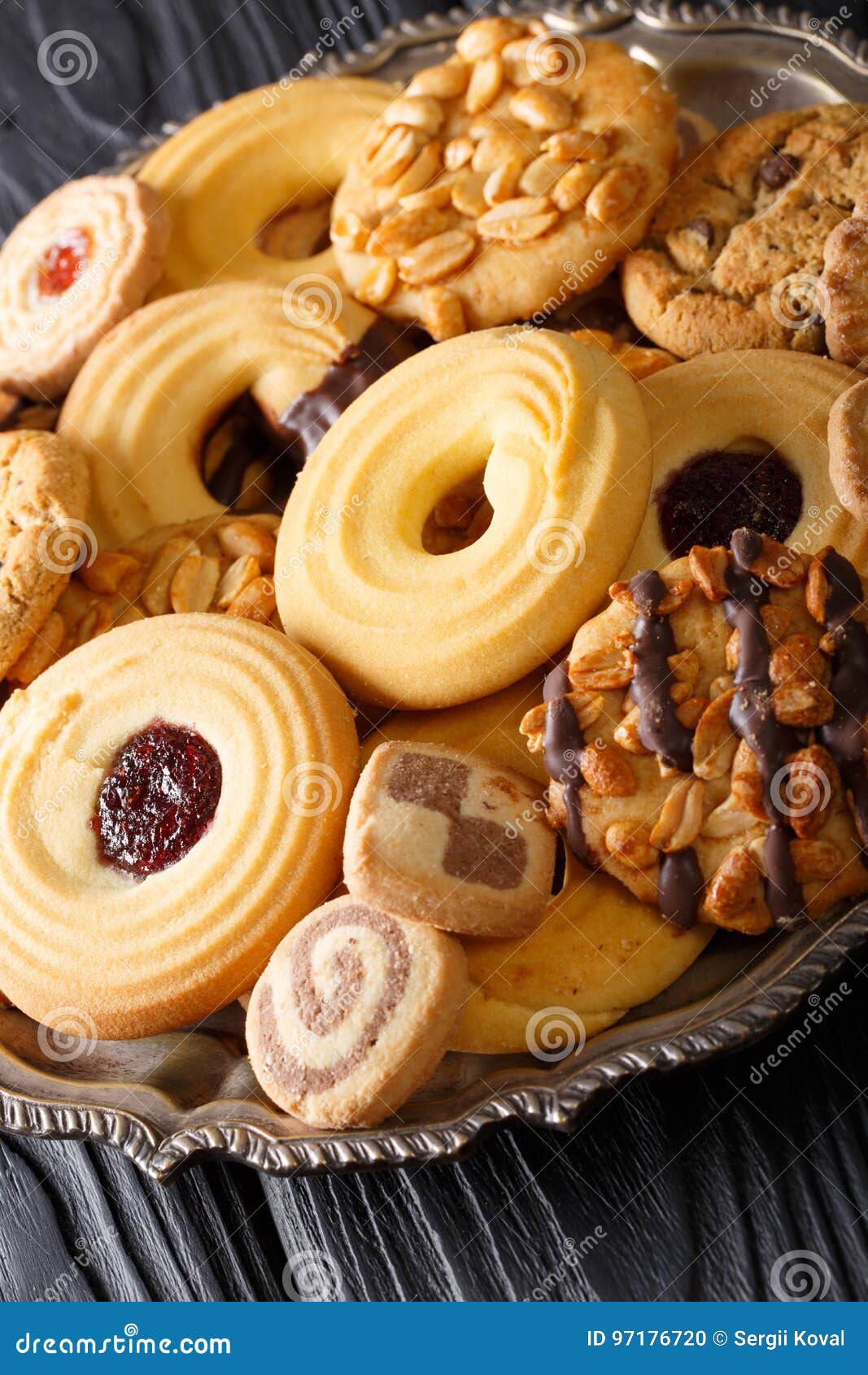 Assorted Shortbread Cookie Close-up on a Plate. Vertical Stock Photo ...