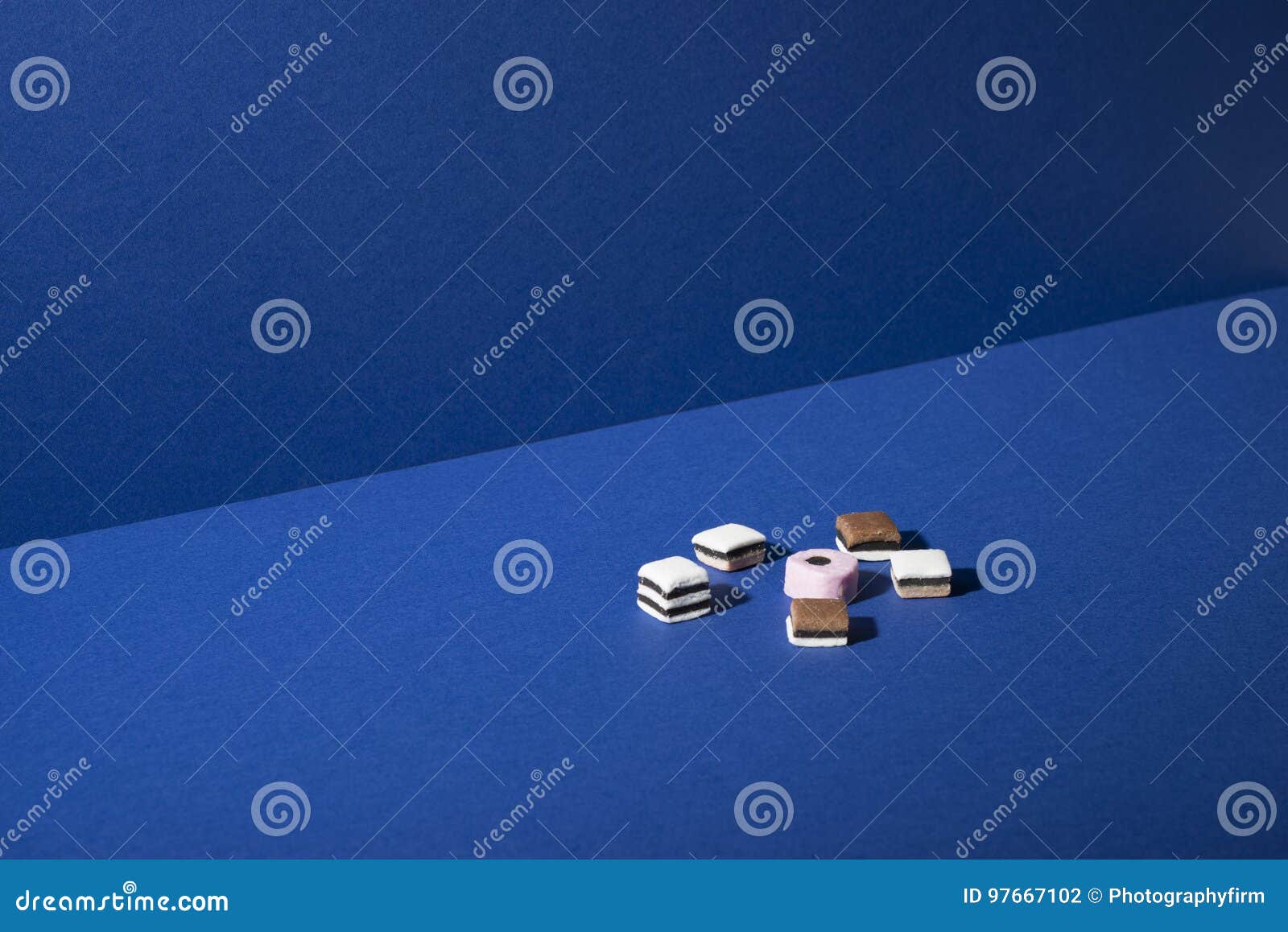 Assorted Shortbread Squares on Blue Background with Copy Space Stock ...