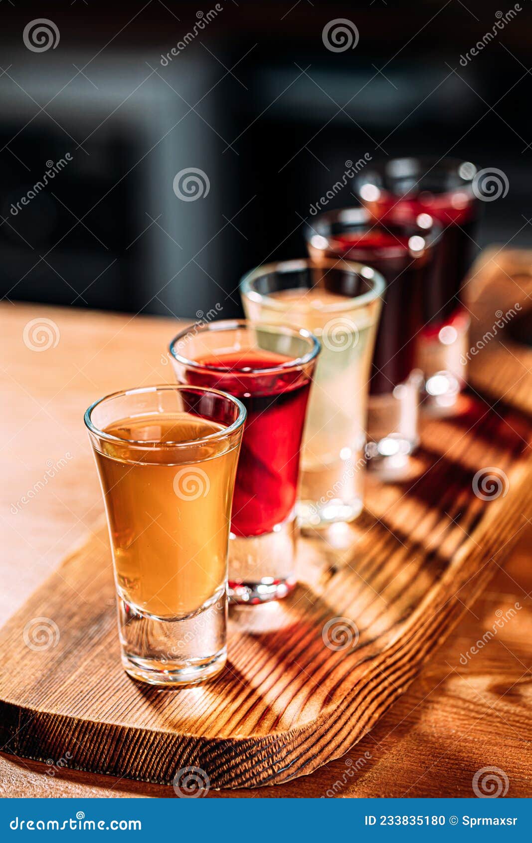 Assorted Shot Drinks on the Wooden Bar Desk Stock Photo - Image of ...