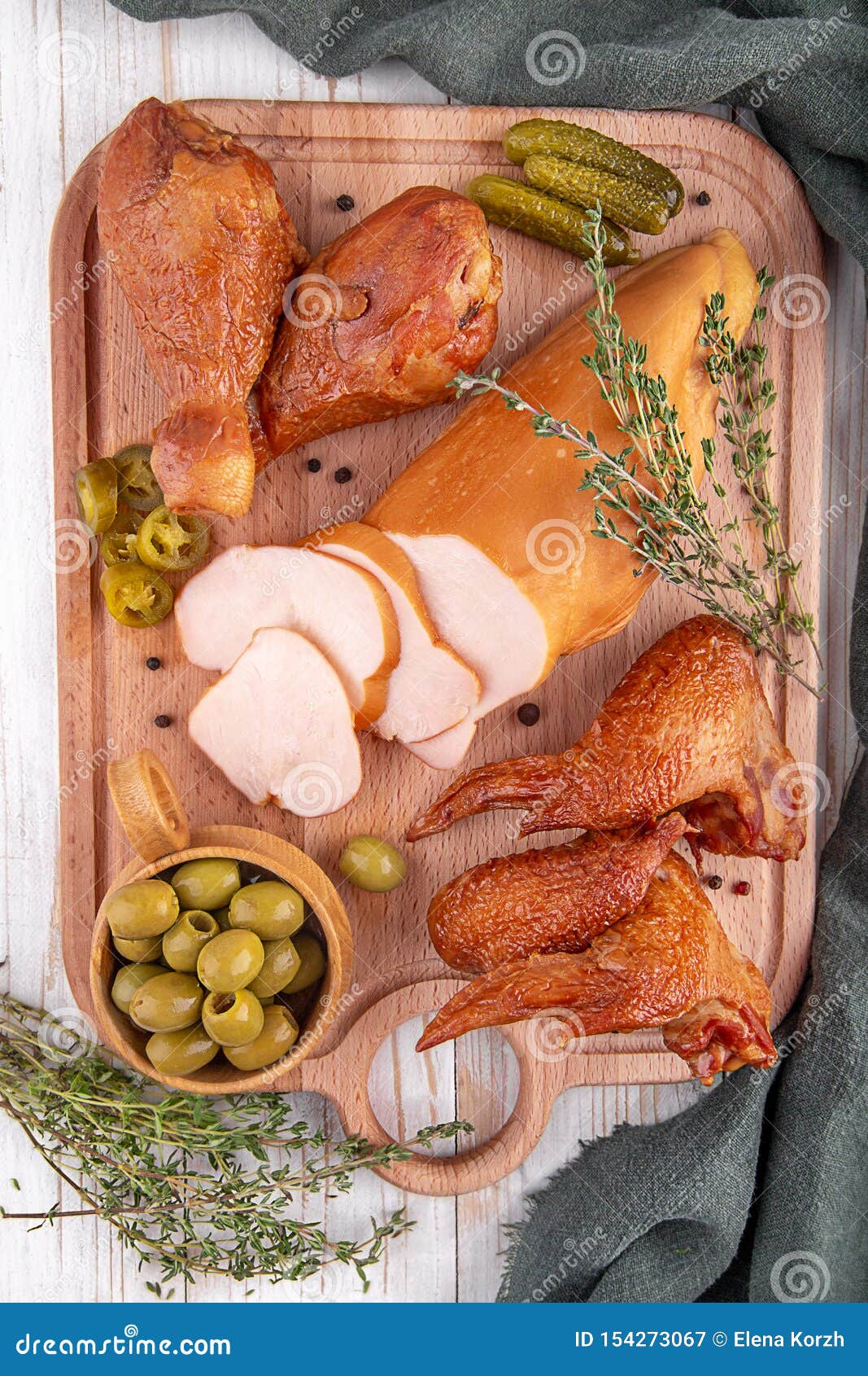 Assorted Smoked Chicken Meat with Seasonings and Thyme Stock Image ...