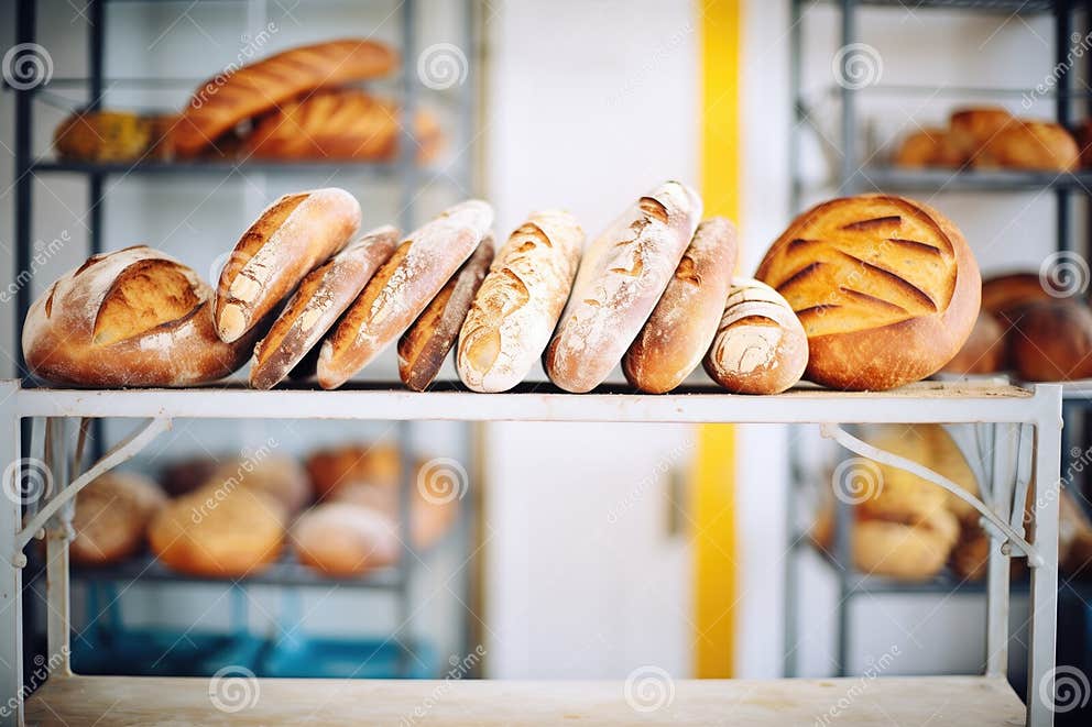 Assorted Sourdough Loaves in a Bakery Rack Stock Photo - Image of ...