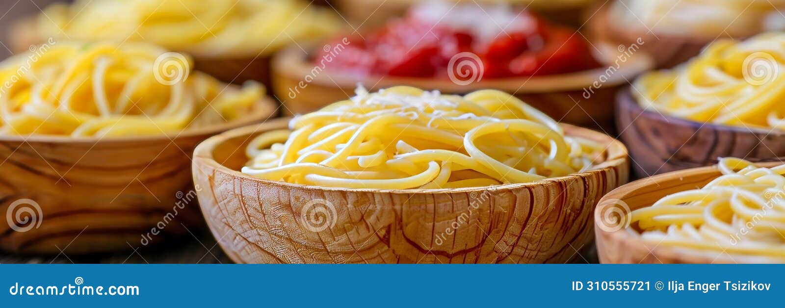 Assorted Spaghetti Dishes with Various Pastas and Sauces on White ...