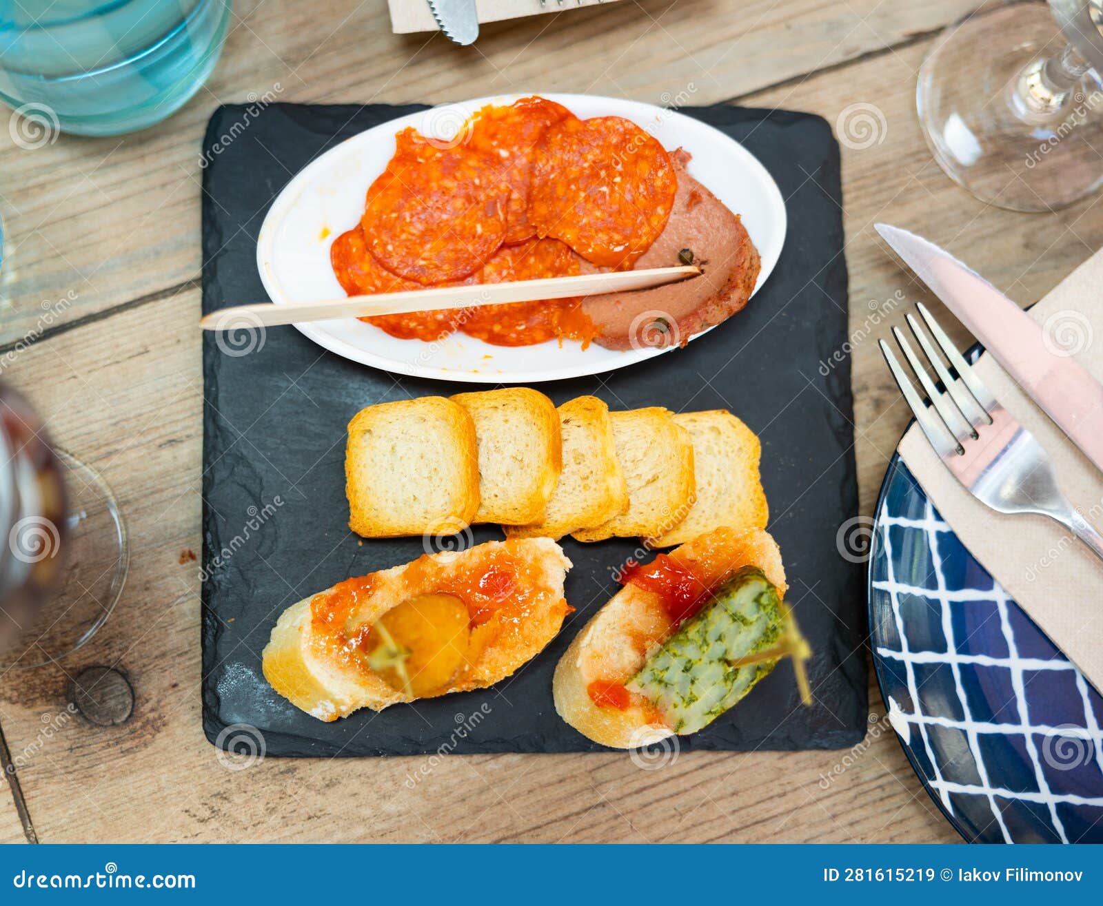 Assorted Spanish Tapas with Cheese and Sausage Stock Image - Image of ...