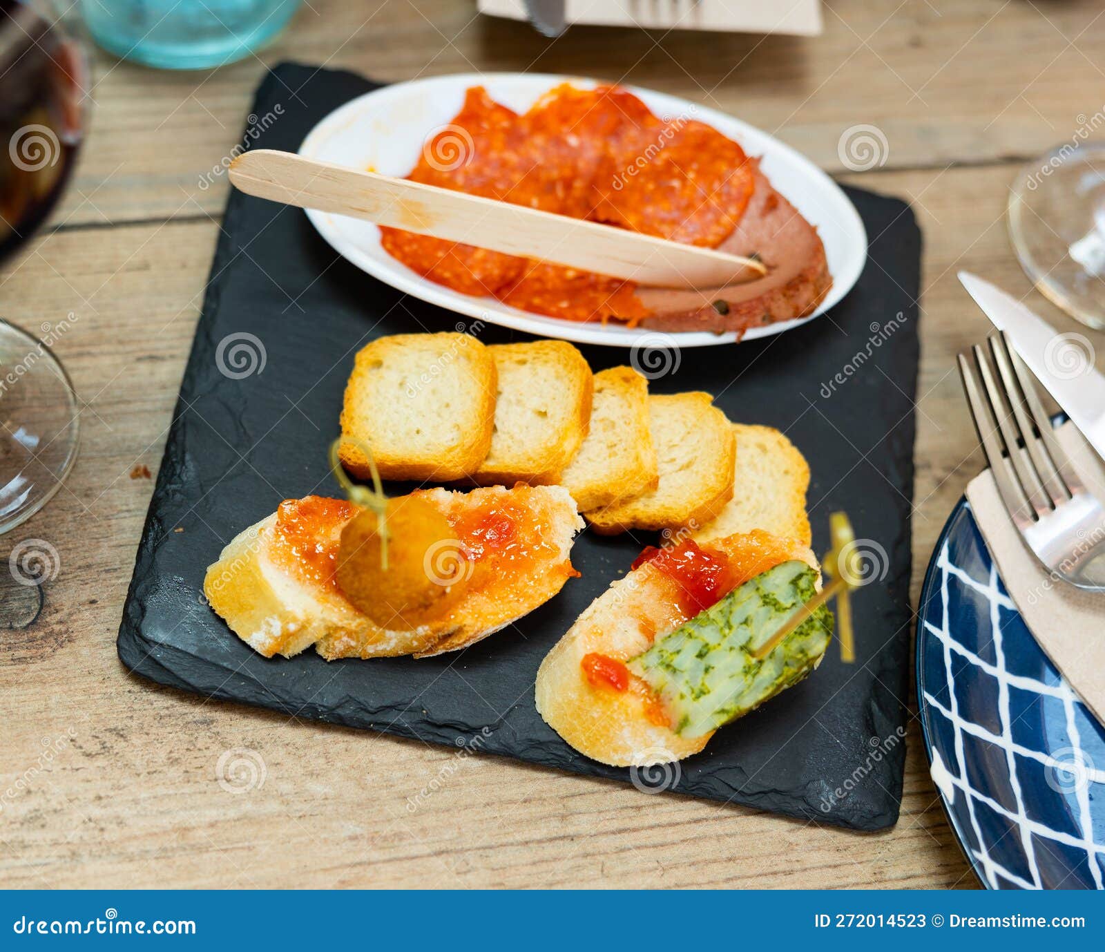Assorted Spanish Tapas with Cheese and Sausage Stock Image - Image of ...