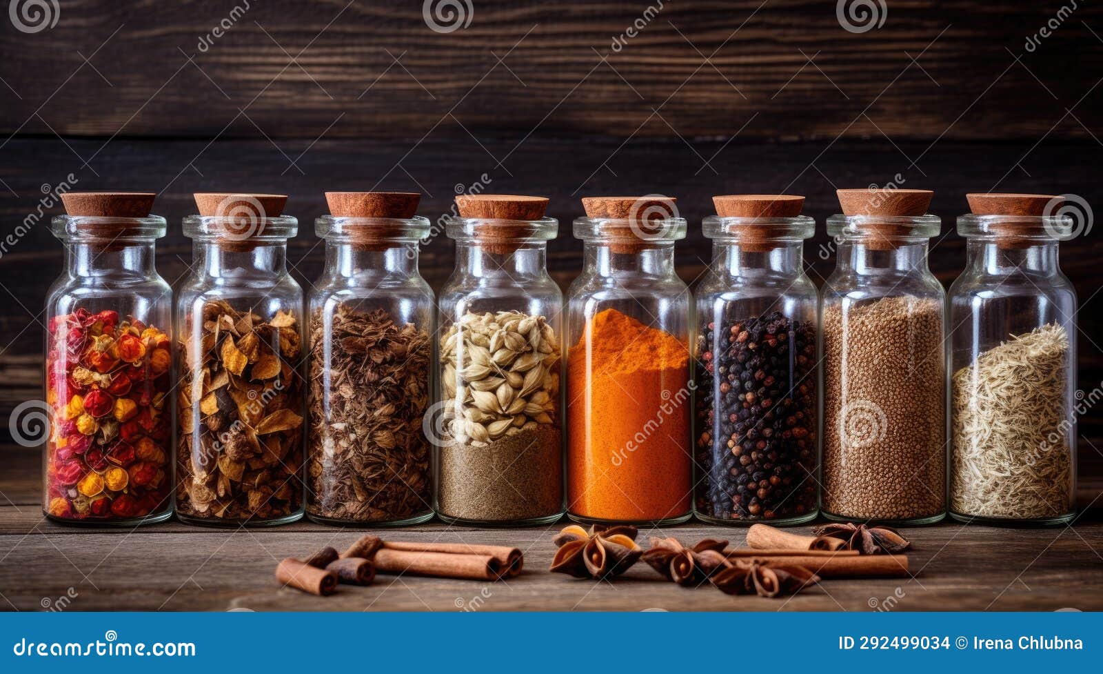 Assorted Spices in Glass Jars. Home Storage of Spices Stock ...
