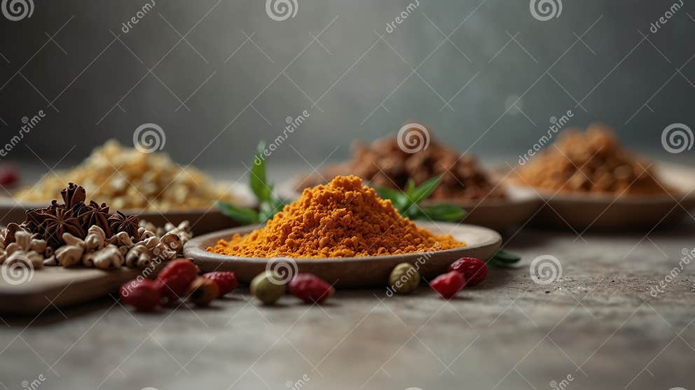 Assorted Spices and Herbs on a Light Background. Stock Image - Image of ...