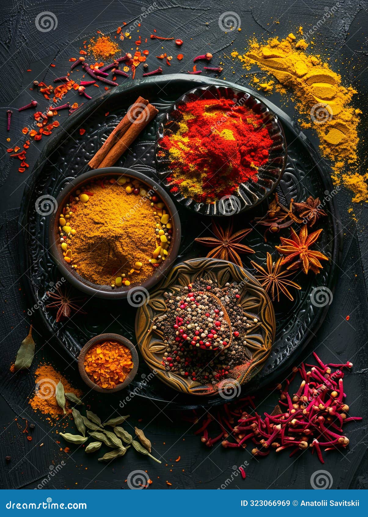Assorted Spices, Including Saffron, Curry Powder, and Annatto, are ...