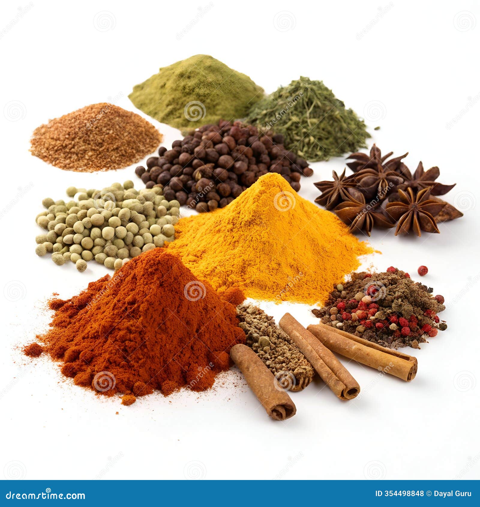Assorted Spices Isolated on White Background Stock Illustration ...