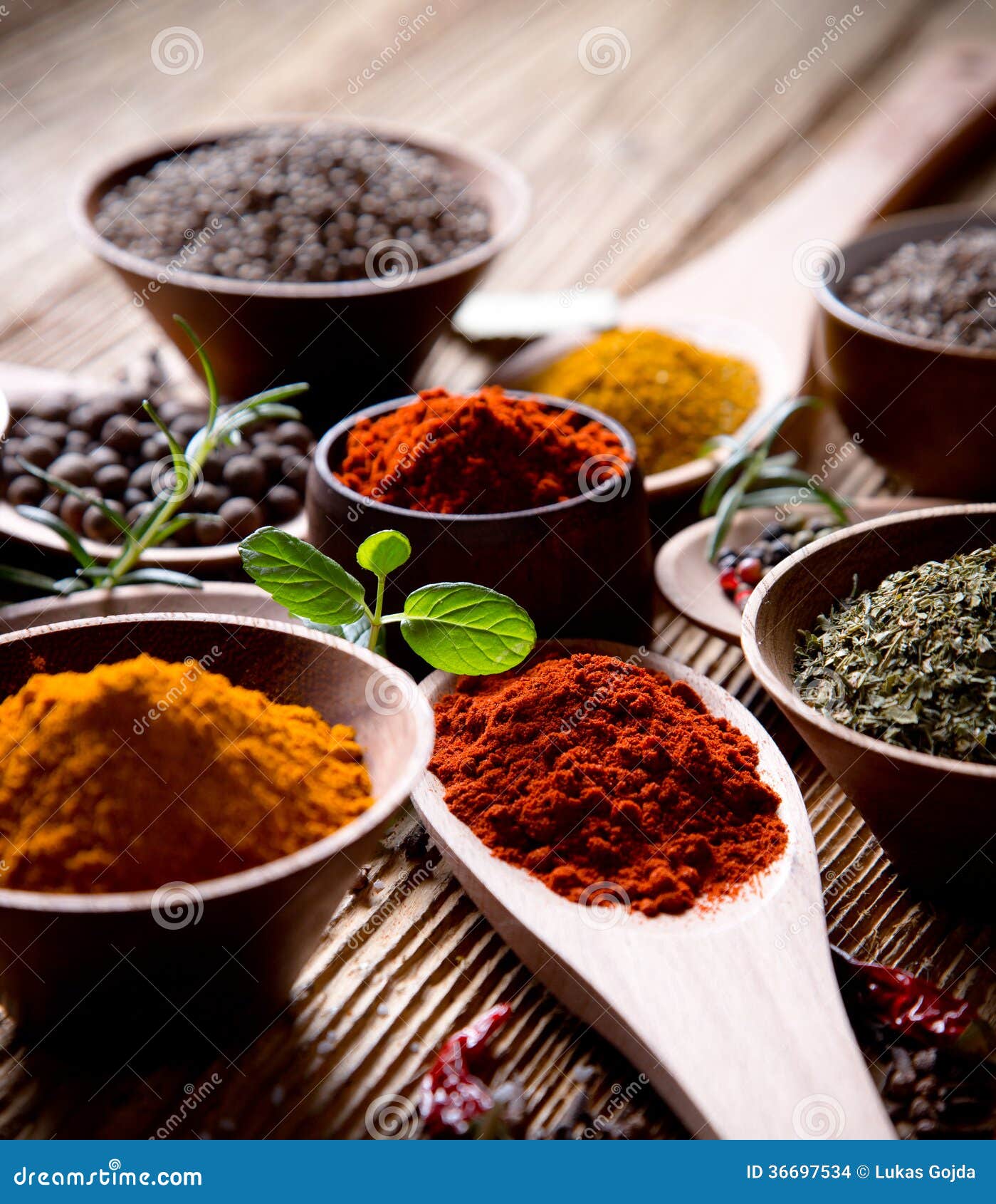 Assorted spices stock photo. Image of chilli, wooden - 36697534