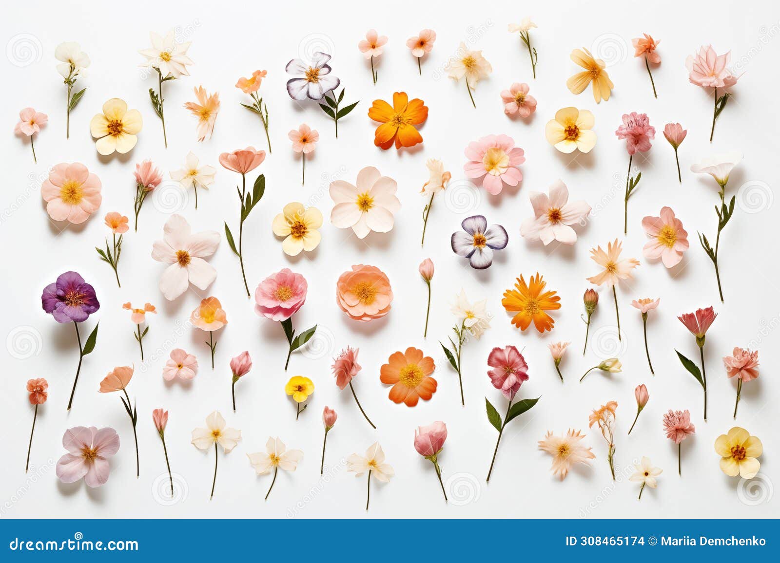 Assorted Spring Flowers Arranged on White Background Stock Photo ...