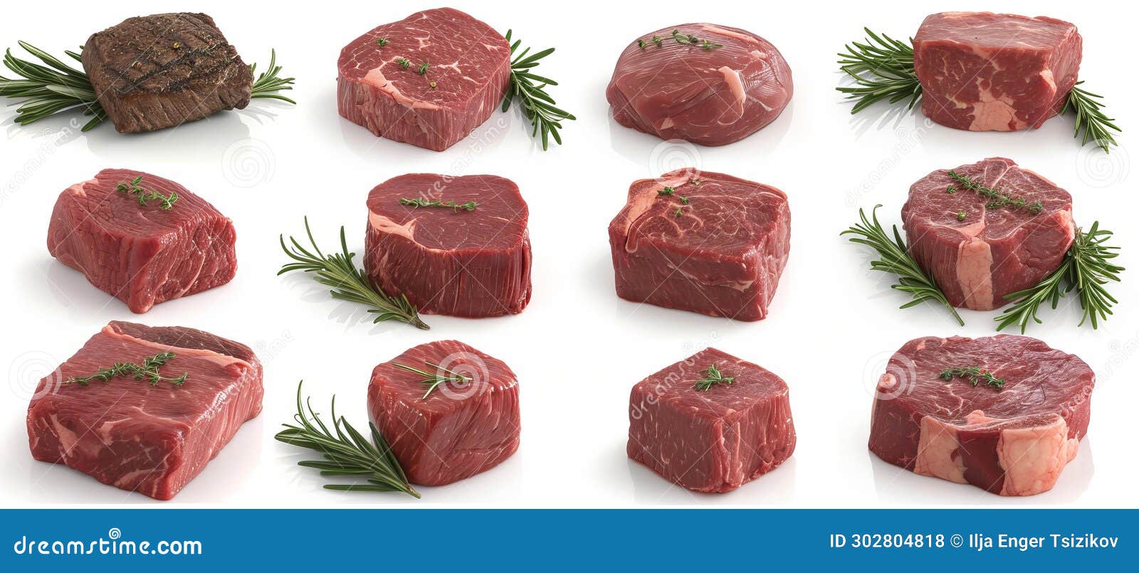 Assorted Steak Products Arranged in a Collage, Divided by Bright White ...