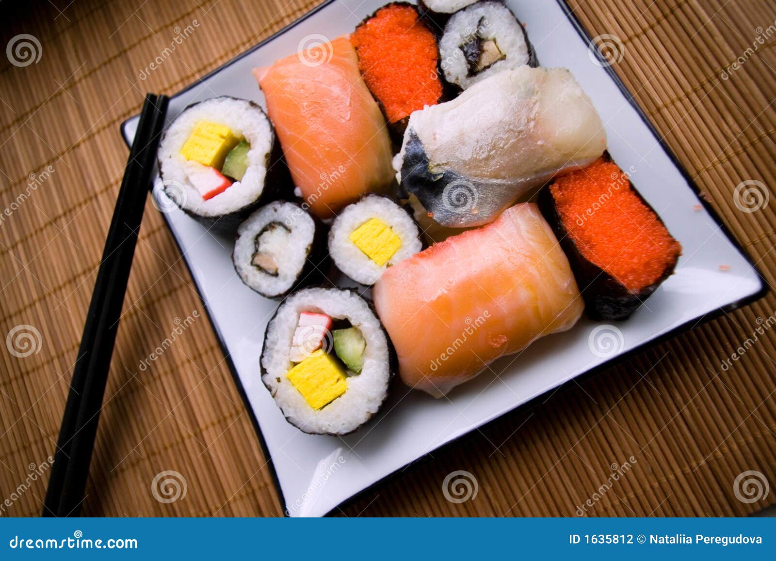 Assorted Sushi On Plate Picture. Image: 1635812