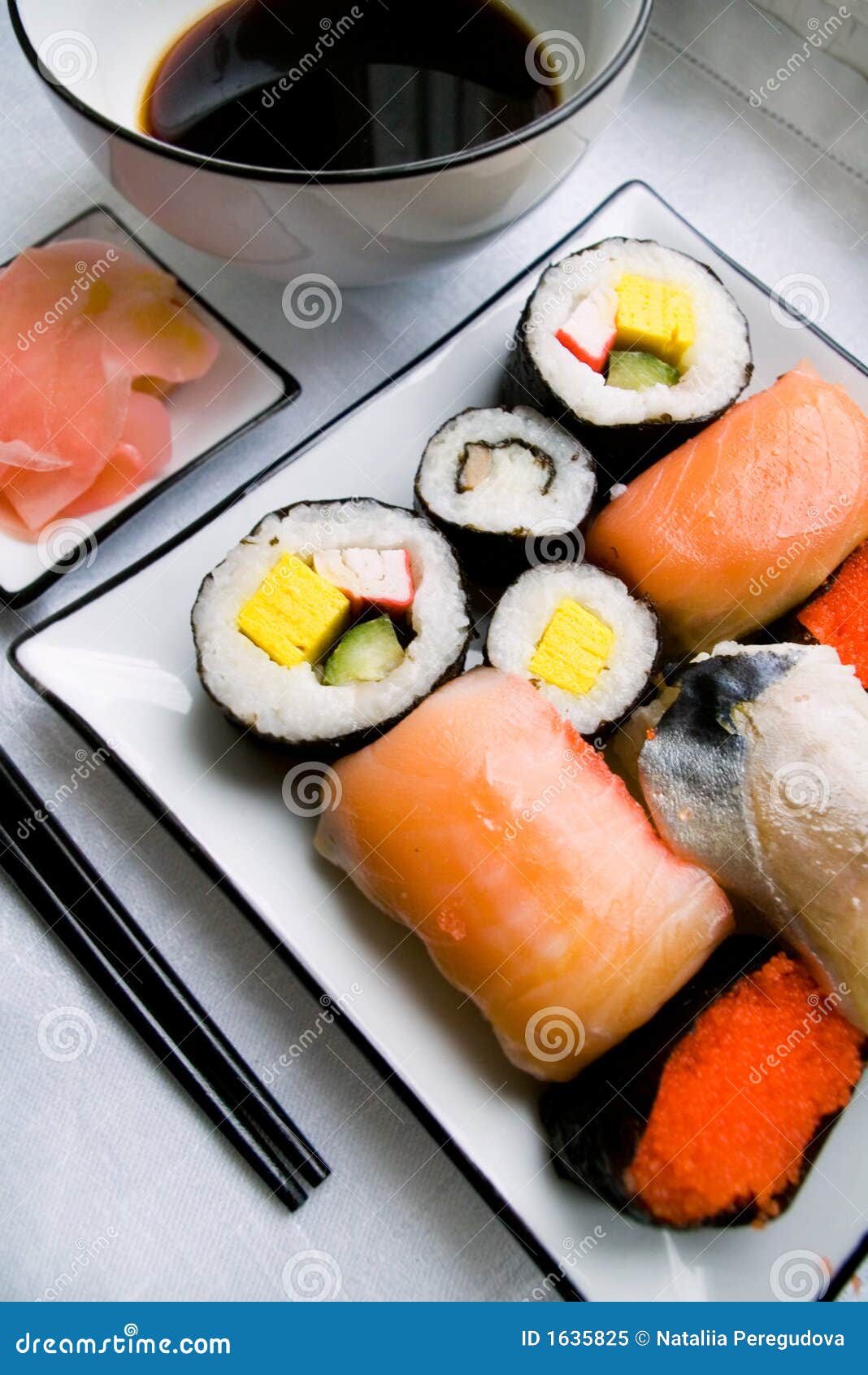 Assorted sushi on plate stock image. Image of platter - 1635825