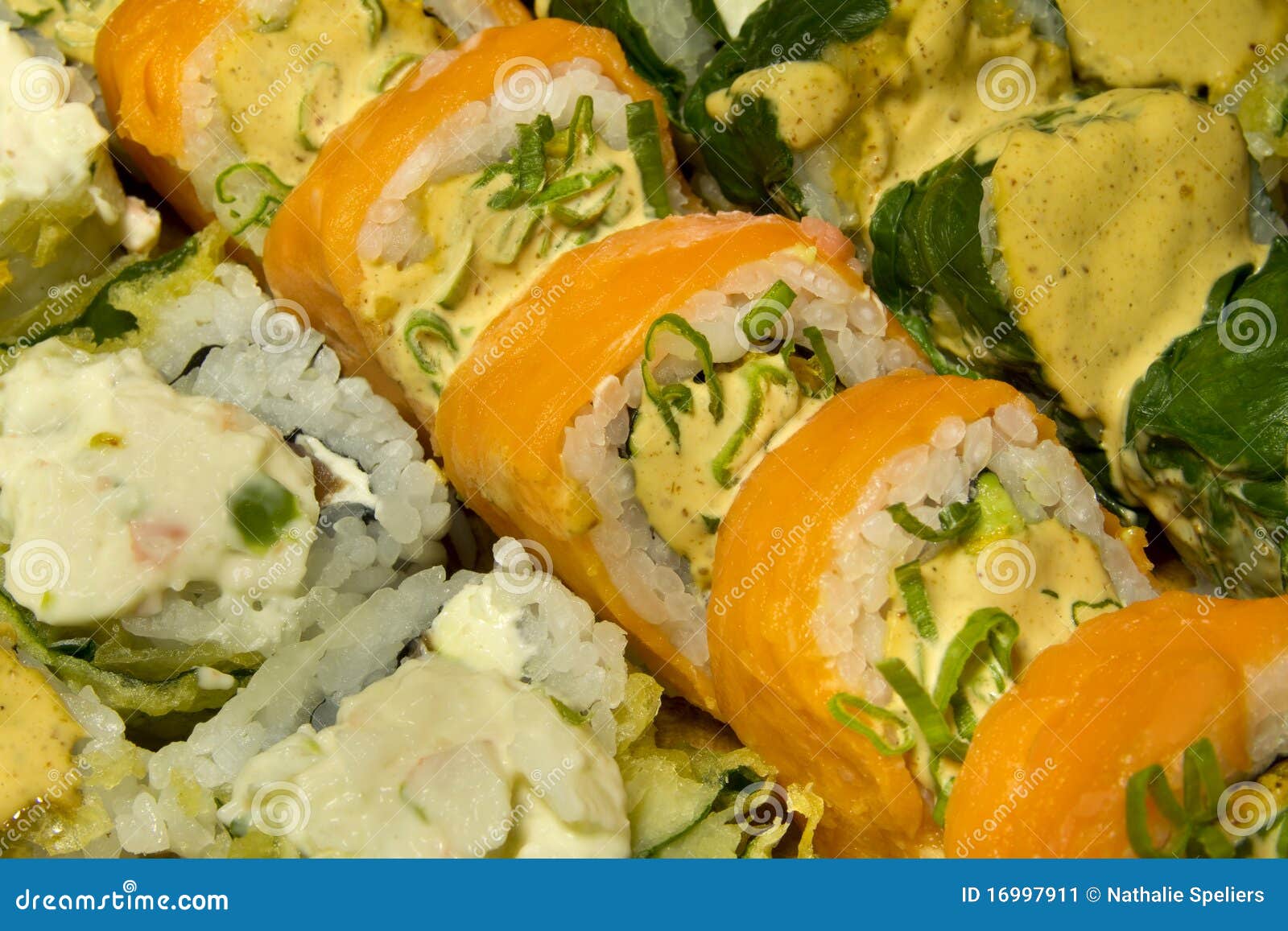 Assorted Sushi Rolls stock image. Image of salmon, spinach - 16997911