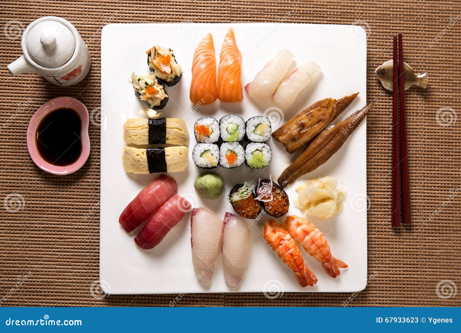 Assorted Sushi stock image. Image of delicacy, diet, black - 67933623