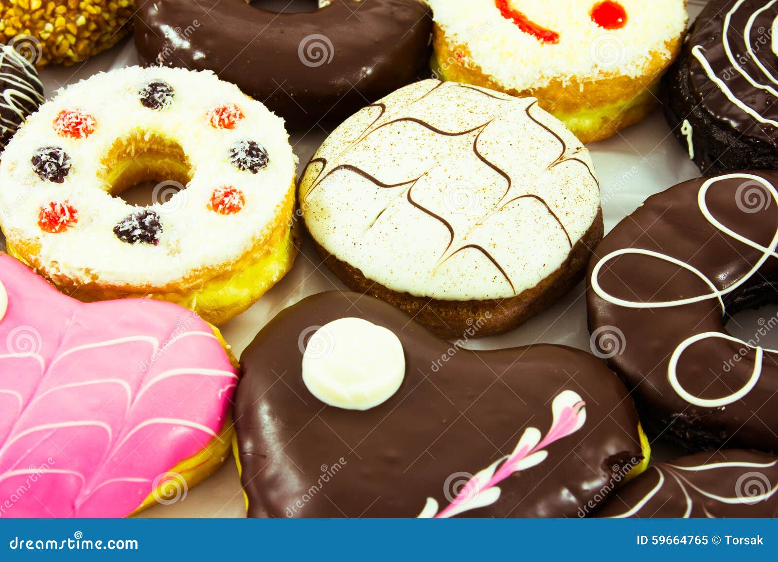Assorted sweet donuts stock image. Image of dough, dessert - 59664765