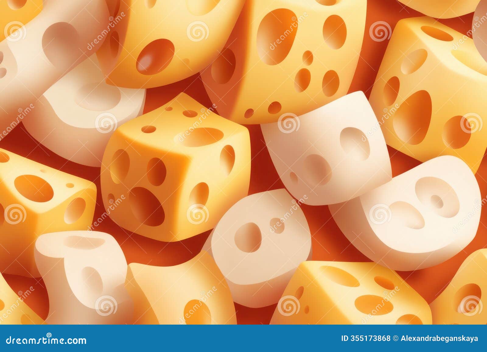 Assorted Swiss and Cheddar Cheese Cubes with Holes on Orange Background ... Assorted Swiss and Cheddar Cheese Cubes with Holes on Orange Background ...
