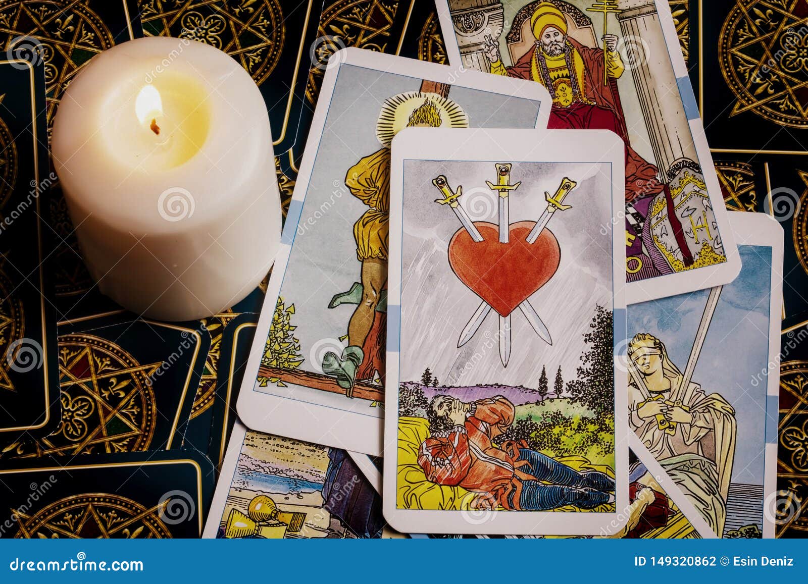 Assorted Tarot Cards Scattered on a Table, Seamless Pattern Editorial ...